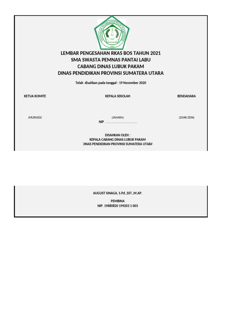 Pengesahan RKAS BOS 2021 SMA Pemnas | PDF
