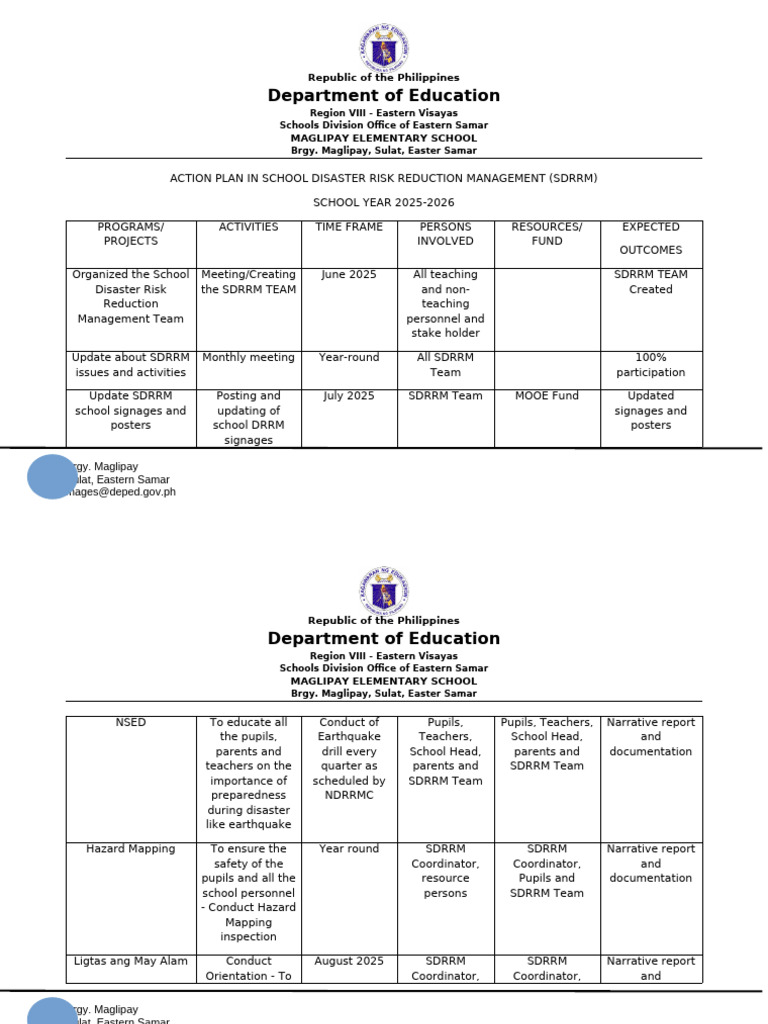 SDRRM Action Plan 2025 2026 | PDF | Emergency Management | Occupational Safety And Health