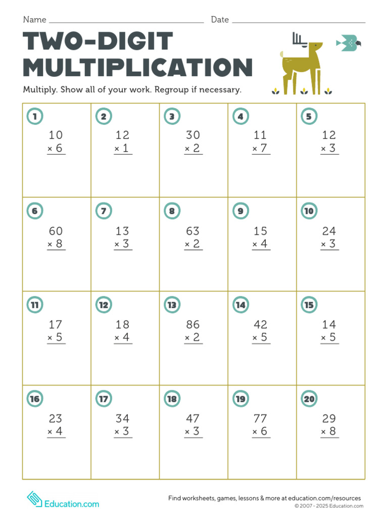 Two-Digit Multiplication Worksheet | PDF | Multiplication | Arithmetic