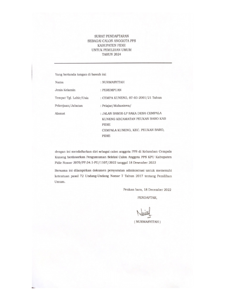 Surat Pendaftaran | PDF