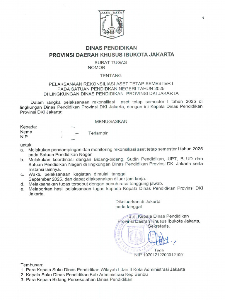 Surat Tugas Rekon Aset SMT 1 2025 | PDF