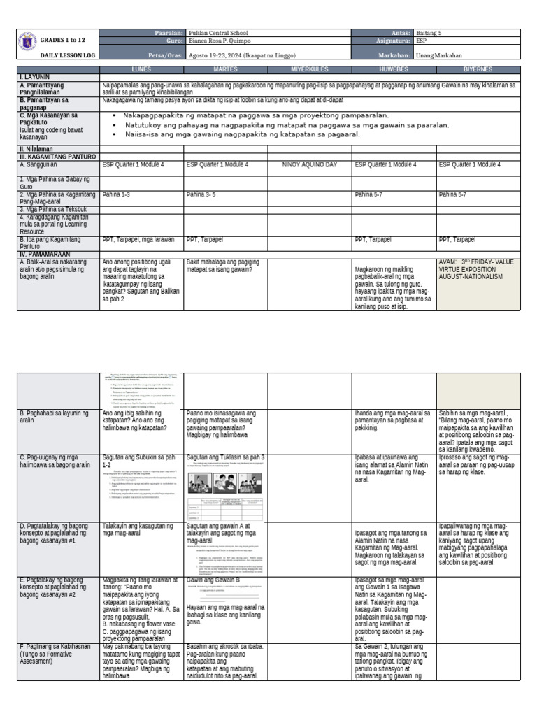 ESP DLL Q1 Week4 | PDF