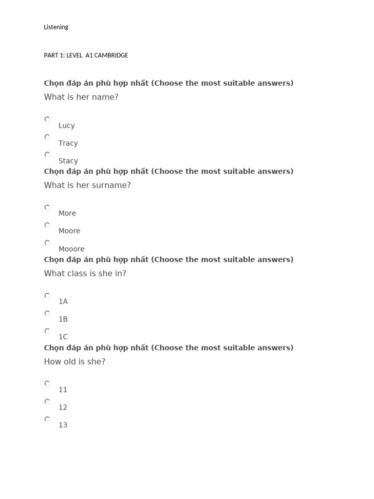 A1 Listening Practice Questions | PDF