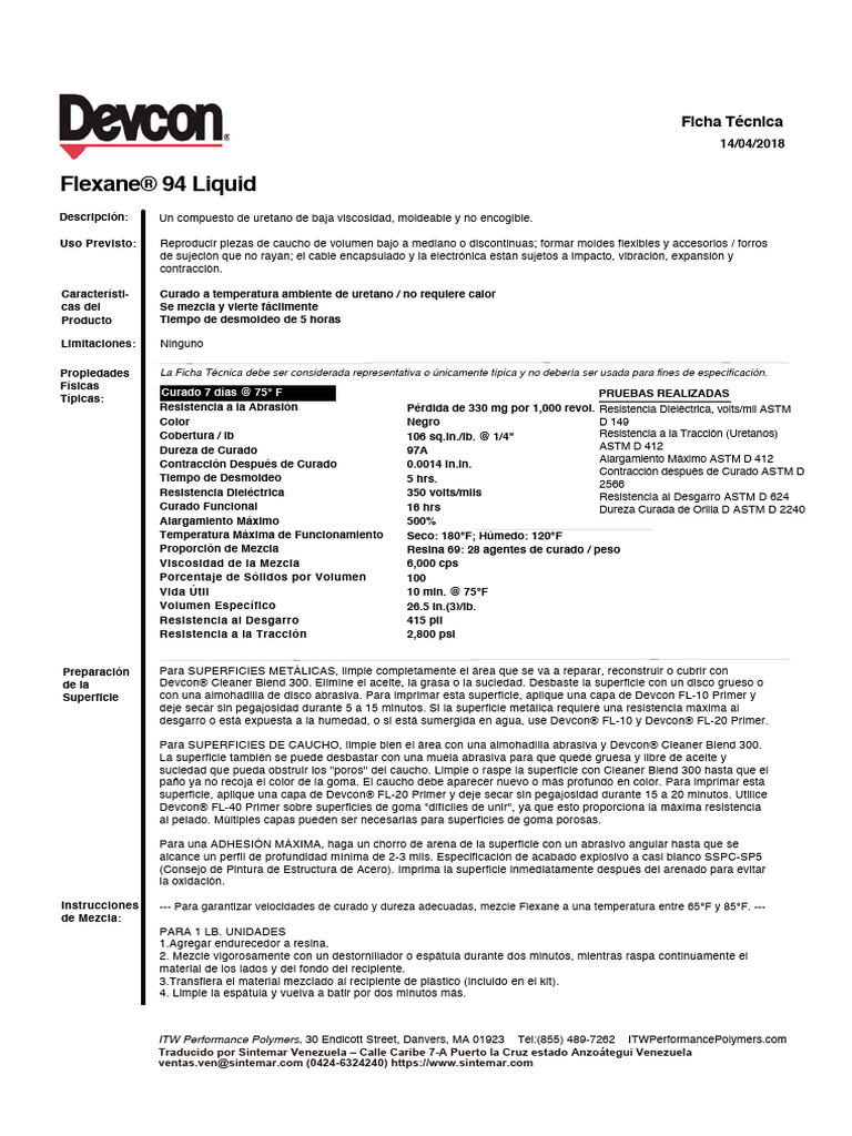 Ficha Técnica de Flexane 94 Liquid | PDF | Abrasivo | Materiales