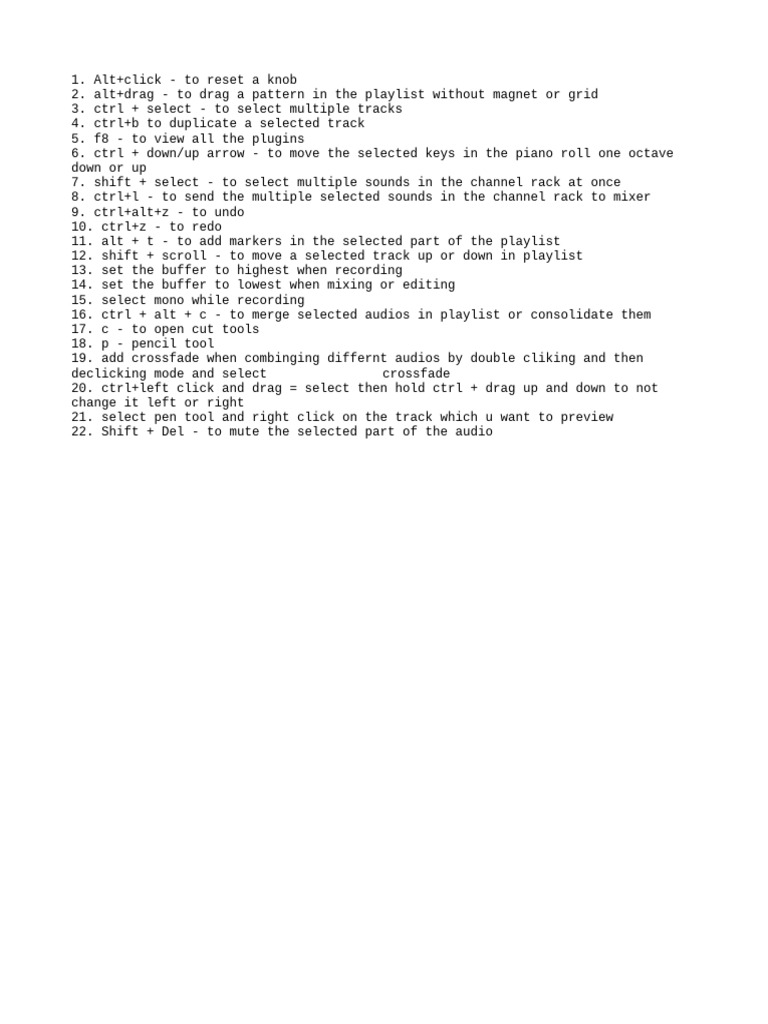 FL Studio Shortcuts and Commands Guide | PDF