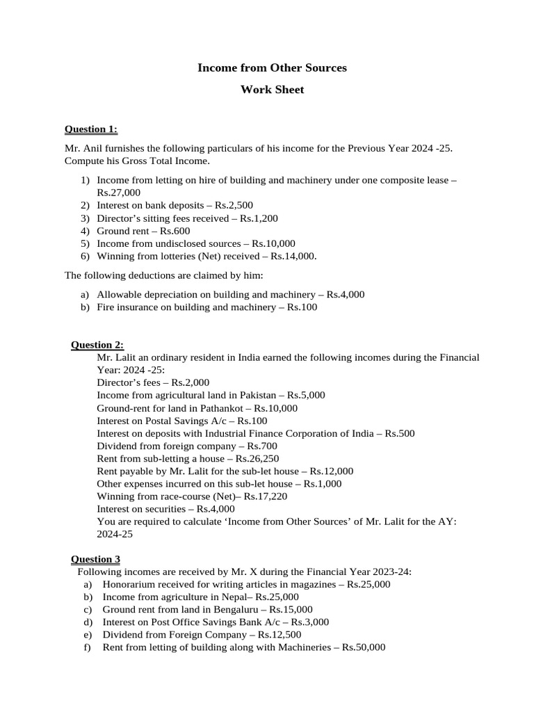 Income From Other Sources_ Work Sheet | PDF | Renting | Expense