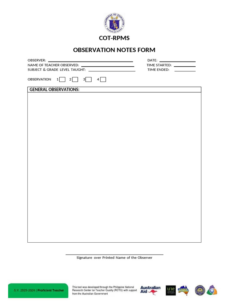 Observation Notes Form 051018 | PDF