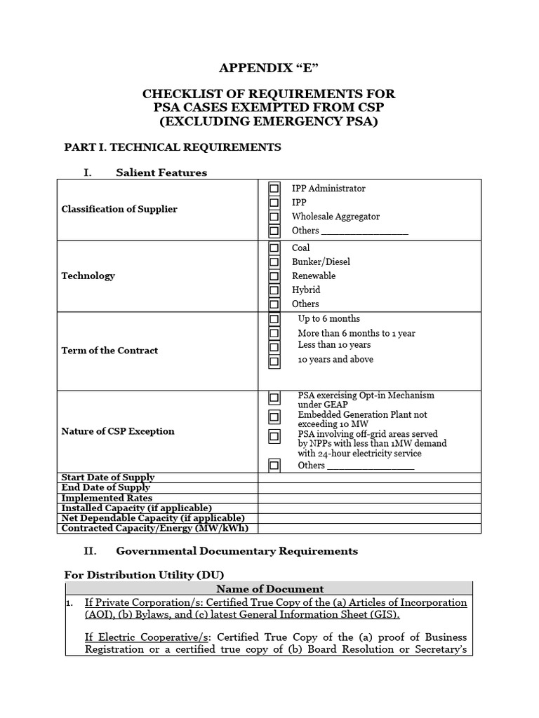 PSA Exemption Checklist for CSP Requirements | PDF | Electrical Grid ...