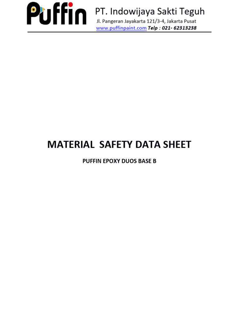 MSDS PUFFIN Epoxy DUOS Base B Done | PDF | Oxide | Dangerous Goods