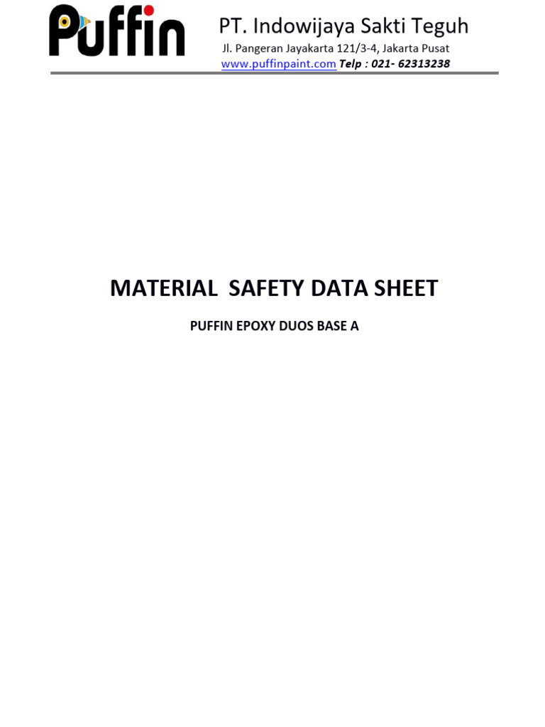 Puffin Epoxy Duos Base A Safety Data | PDF | Oxide | Dangerous Goods
