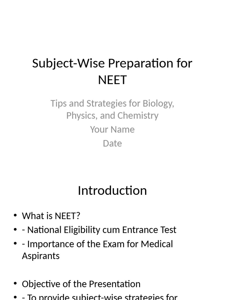 NEET Subject Wise Preparation | PDF | Physics | Biology