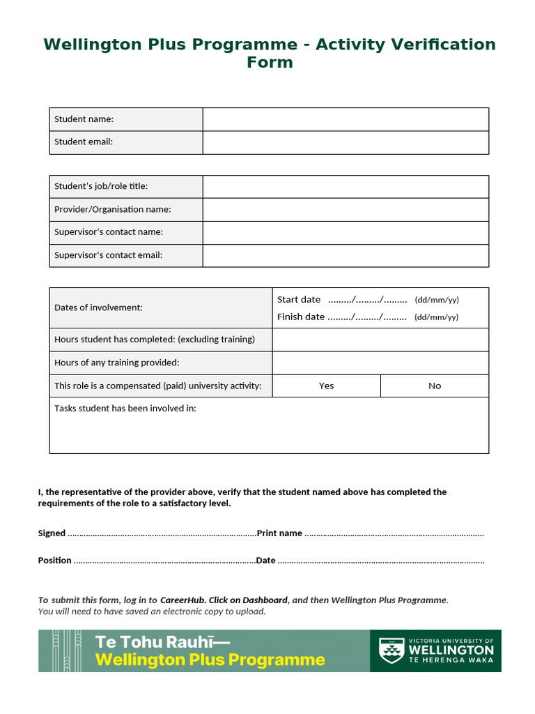 Wellington Plus Programme Verification Form | PDF