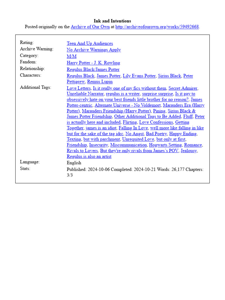 Regulus and James: Love Letters Unfold | PDF | Harry Potter