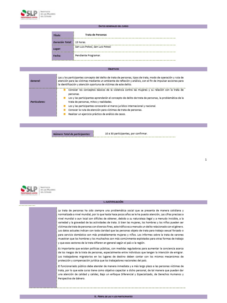 CI1.Carta Descriptiva Trata de Personas 2020 | PDF | Trata de personas | Género