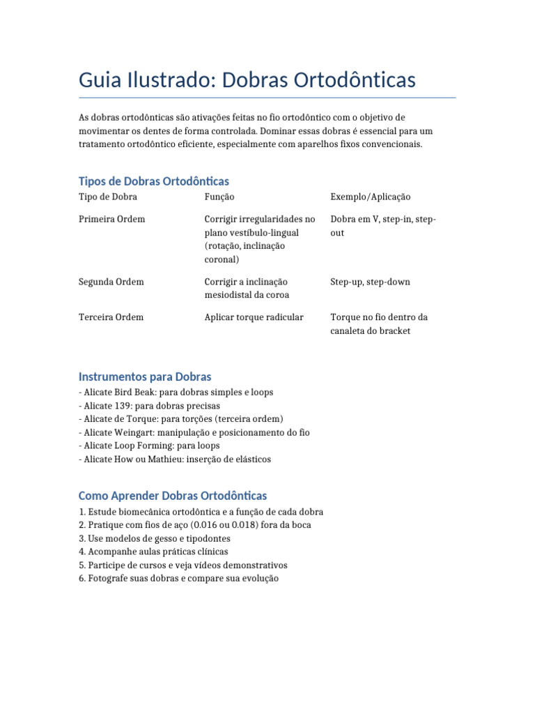 Guia de Dobras Ortodônticas Essenciais | PDF