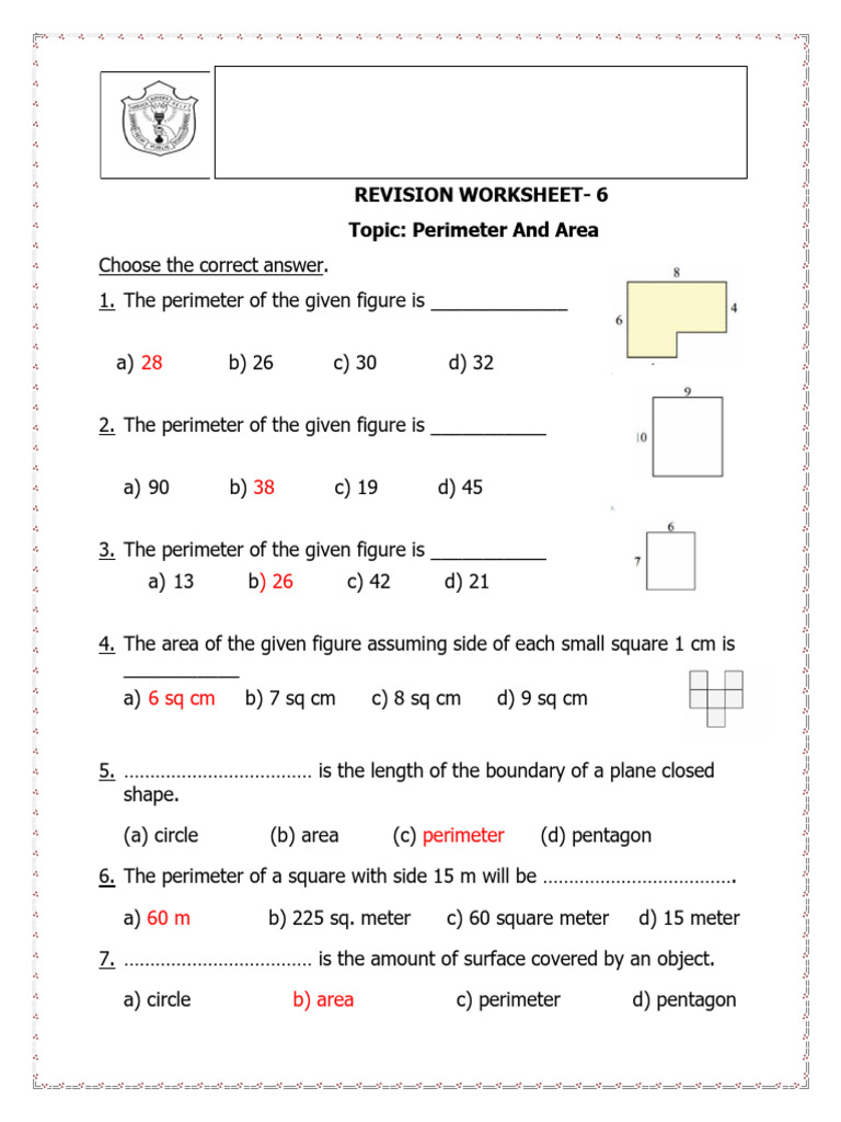 Perimeter and Area Revision Worksheet | PDF | Area | Chess Theory