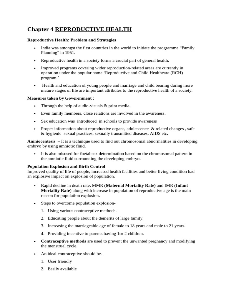 Chapter 4 Reproductive Health | PDF | Sexually Transmitted Infection | Birth Control