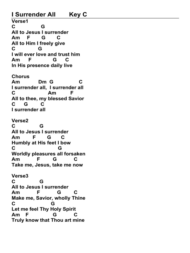 I Surrender All: Chords in C | PDF