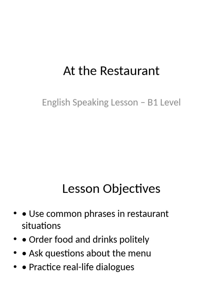 Restaurant English Lesson for B1 Learners | PDF