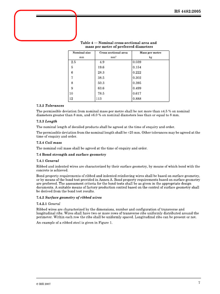 Steel Mass Per Meter(BS 4483) | PDF
