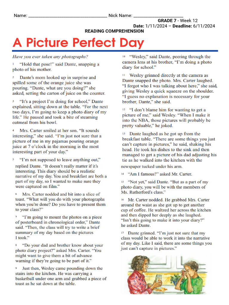 7th Grade Reading Comprehension Tasks | PDF