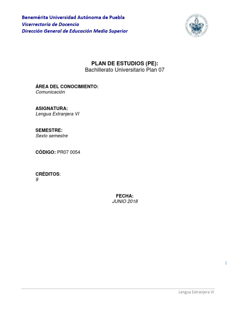 Plan de Estudios Lengua Extranjera VI | PDF | Maestros | Enseñando