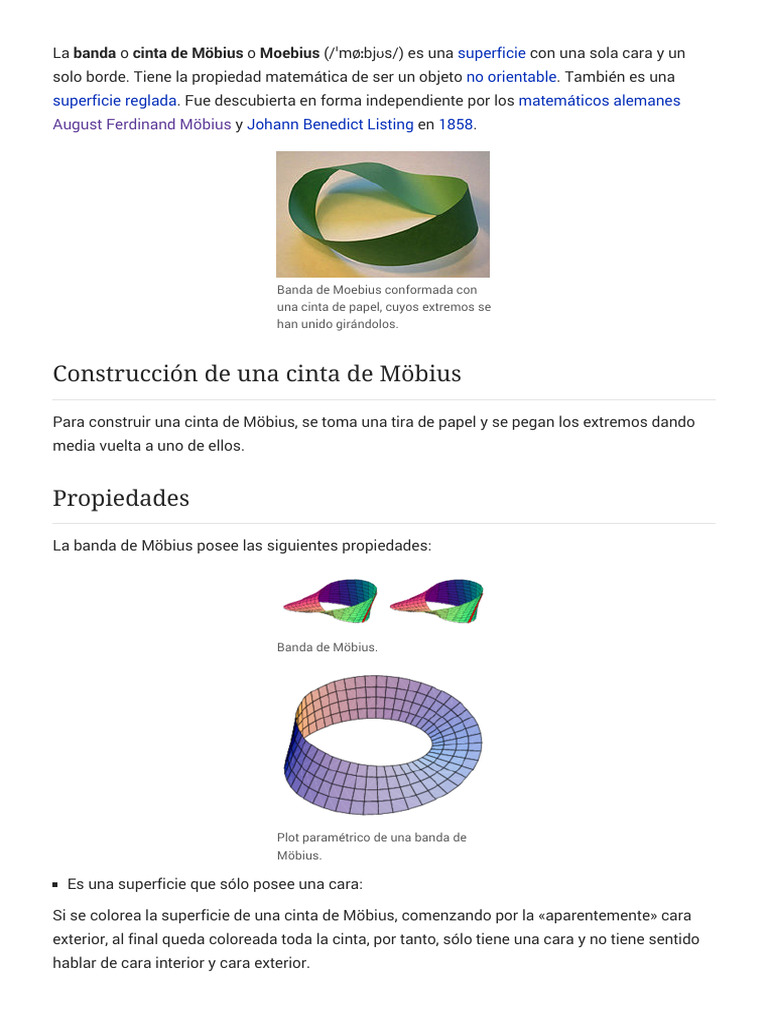 Banda de Möbius - Wikipedia, La Enciclopedia Libre | PDF | Matemáticas ...