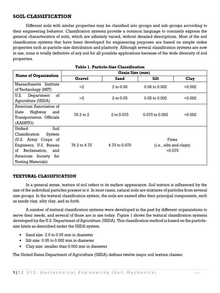 Handout 4 Soil Classification | PDF | Silt | Sand