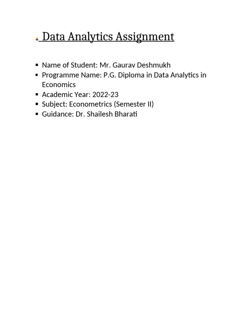 Data Analytics Assignment Project | PDF | Errors And Residuals | Coefficient Of Determination