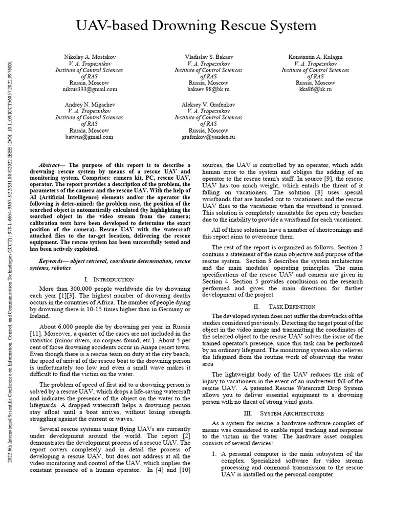 UAV-based Drowning Rescue System | PDF | Unmanned Aerial Vehicle | Camera