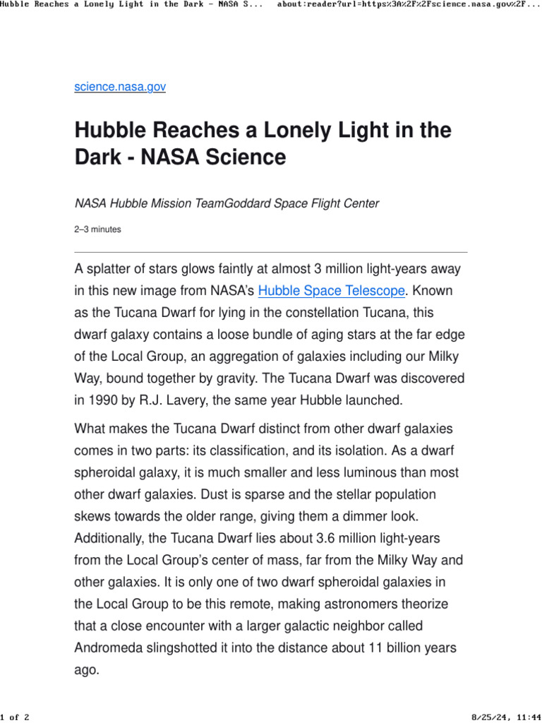 Hubble Observes Isolated Tucana Dwarf Galaxy Pdf Galaxy Hubble