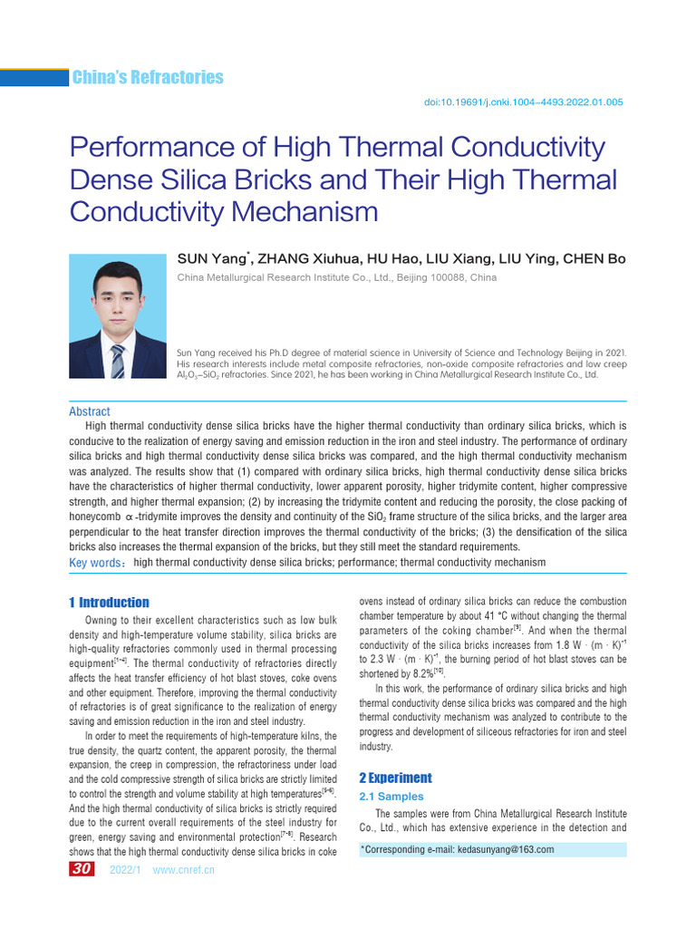 Performance of High Thermal Conductivity Dense Silica Bricks and Their ...