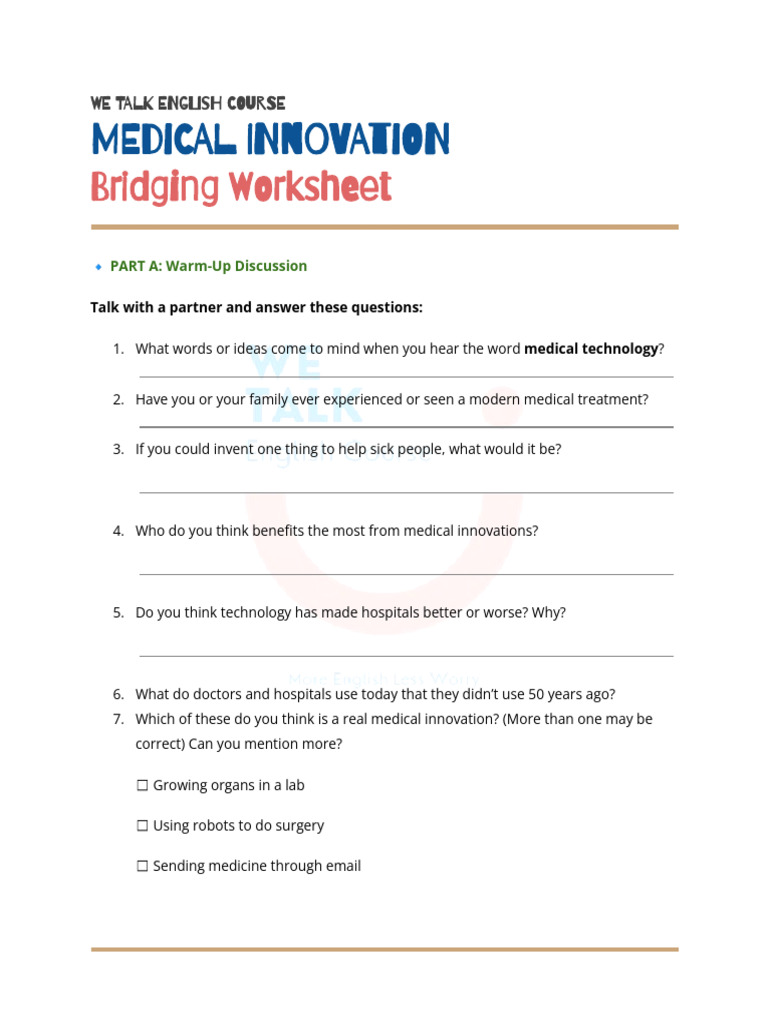 Worksheet Medical Innovation 1 | PDF