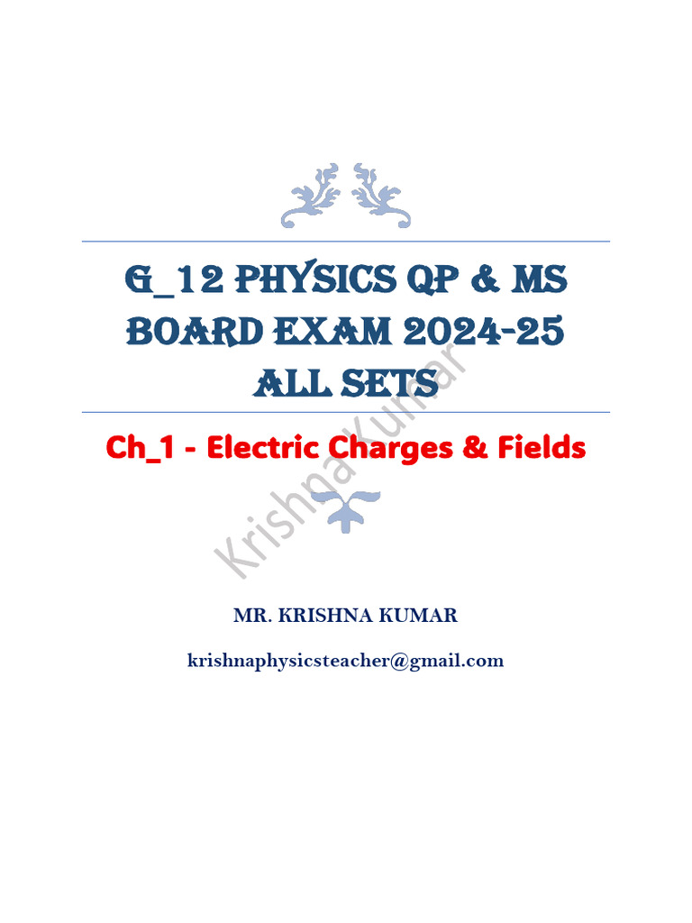 Electric Charges & Fields Exam QP | PDF | Chess Theory | Chess