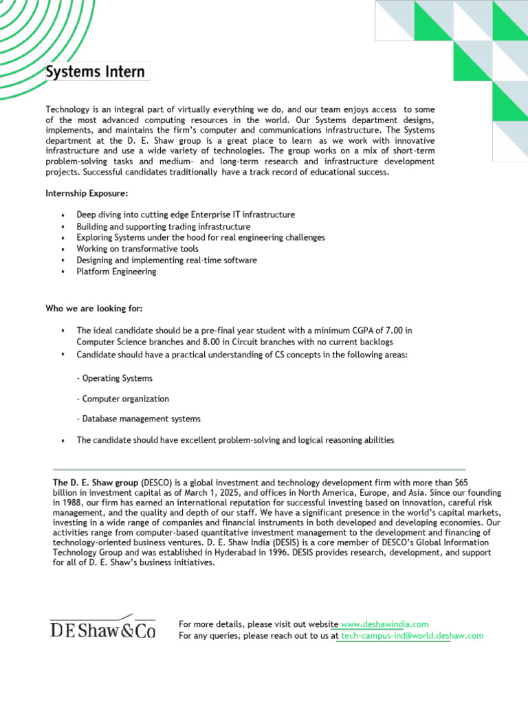 D.E. Shaw India Summer Internship 2025 | PDF | Infrastructure | Economies