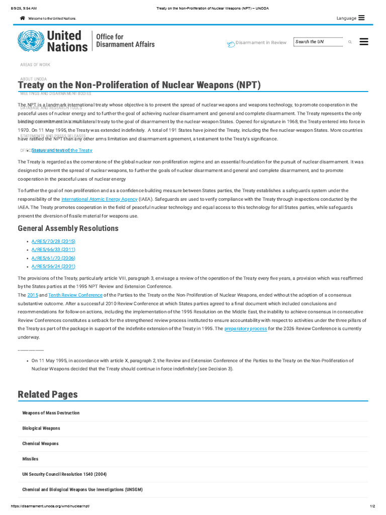 NPT: Nuclear Non-Proliferation Overview | PDF | Treaty On The Non ...