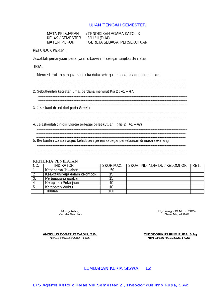 Uts Agama Kat. Kls Viii SMTR 2 | PDF