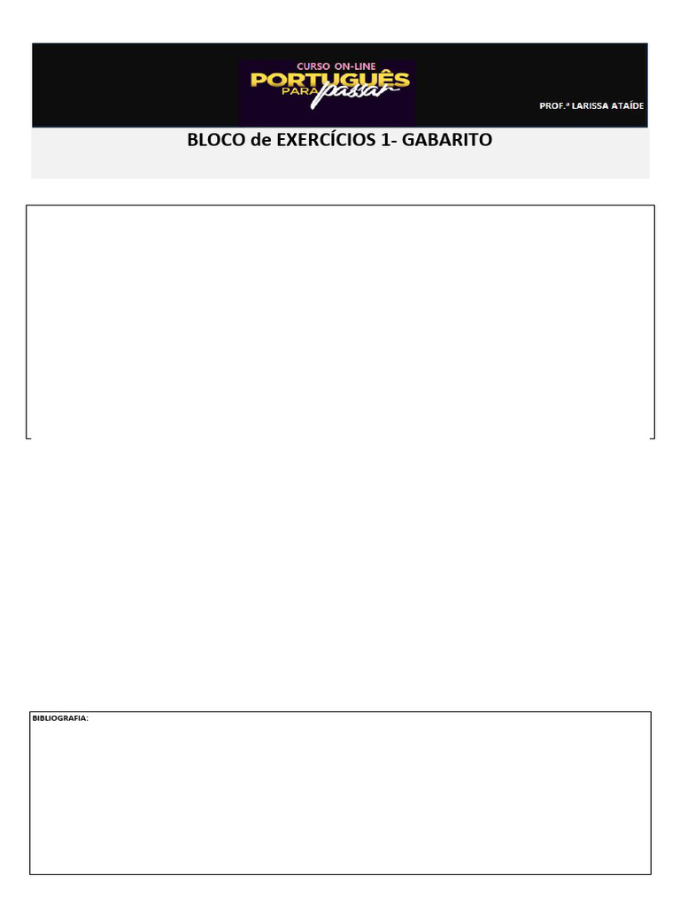 Bloco+de+Exerci Cios+1 GABARITO | PDF