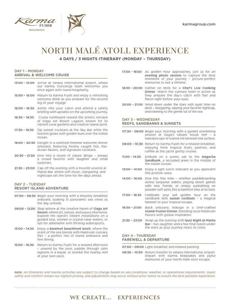 Kfushi Itinerary - North Male Atoll 4d3n (Mon-Thu) A4 20250626 | PDF | Coastal Geography ...