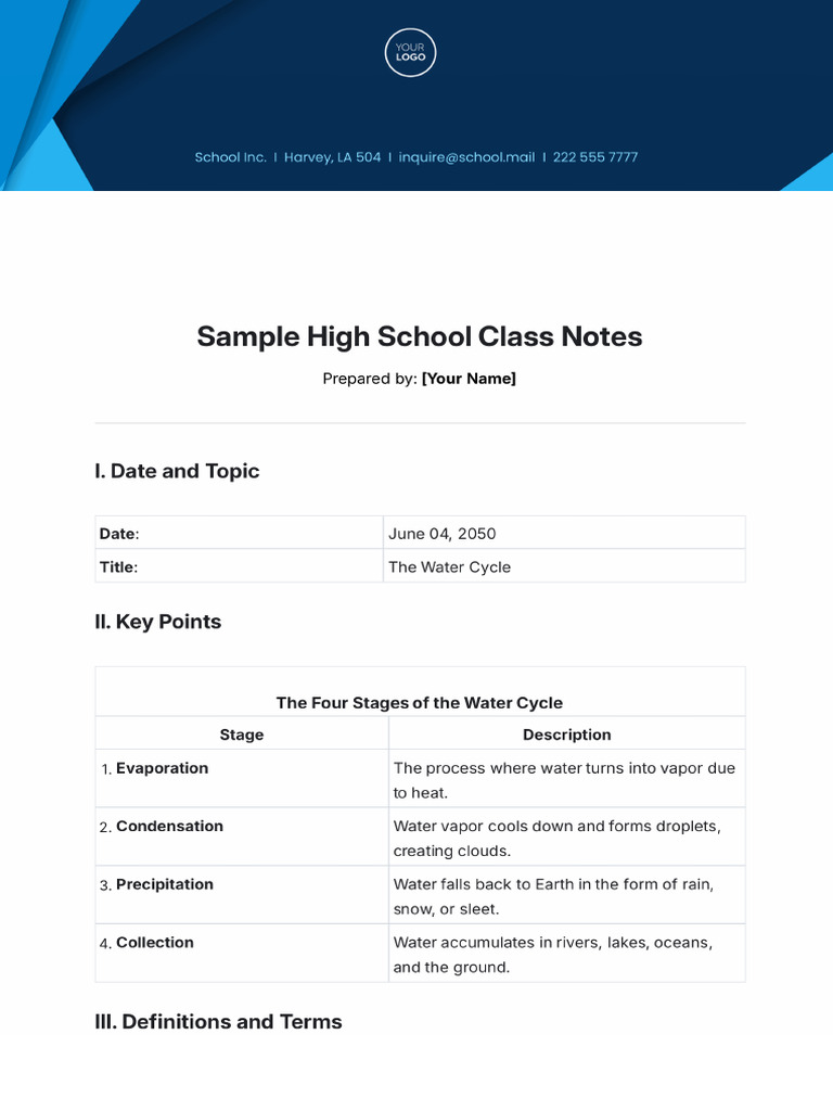 Free Sample Notes Template | PDF