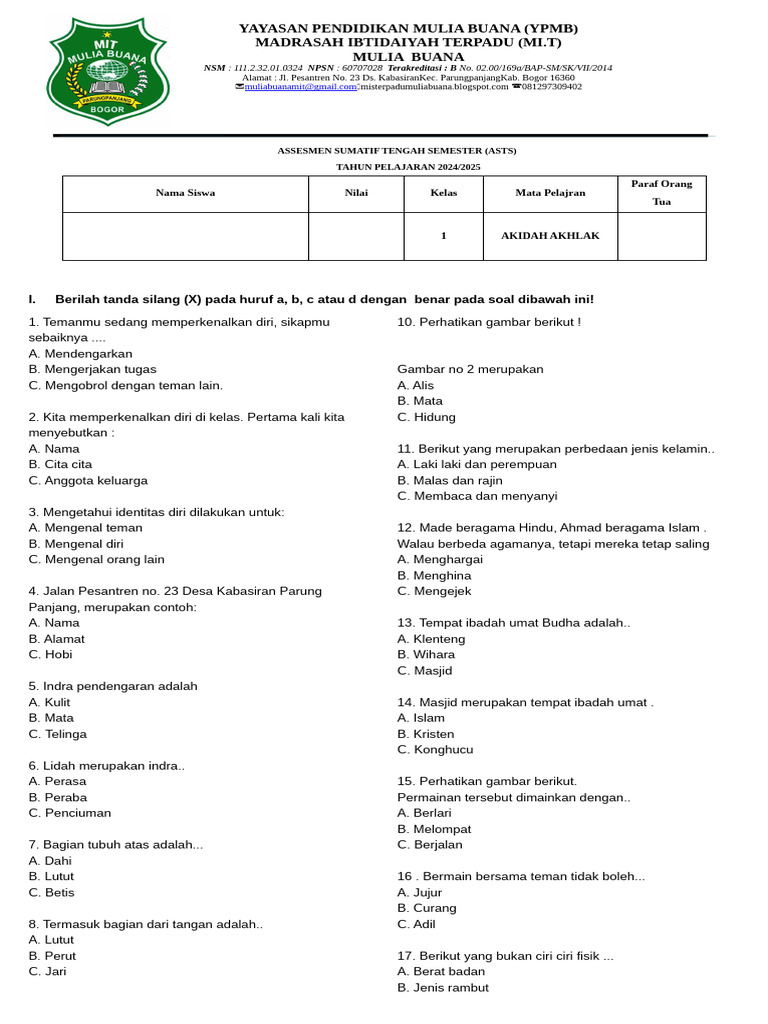 PKN Pts Kelas 1 S 1 | PDF