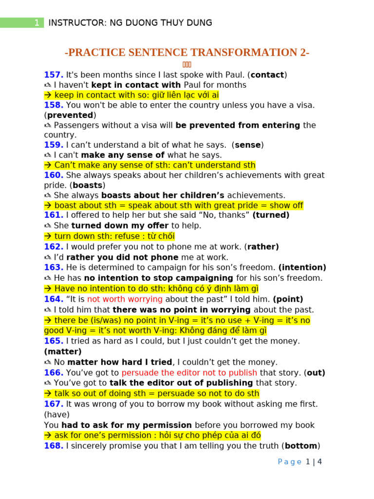 Practice Sentence Transformation-lần 2 - Online 8.8.2025 | PDF