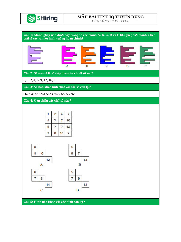 Bài Test IQ Viettel | PDF