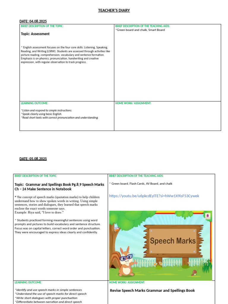TEACHER'S DIARY ENGLISH 4thjuly - 8thjuly | PDF | Reading Comprehension ...