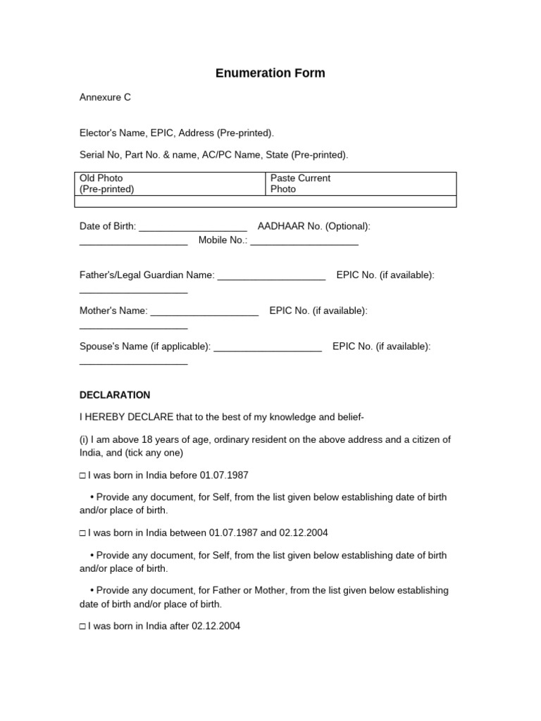 Enumeration Form Annexure C Guide | PDF | Identity Document | Government