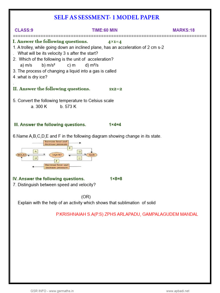 9th Class PS Model Paper 2025 | PDF