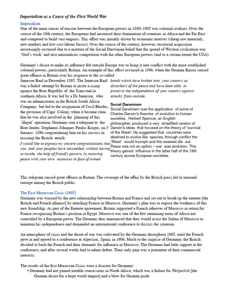 Imperialism Contributes To WWI Worksheet 2021 | PDF | British Empire ...