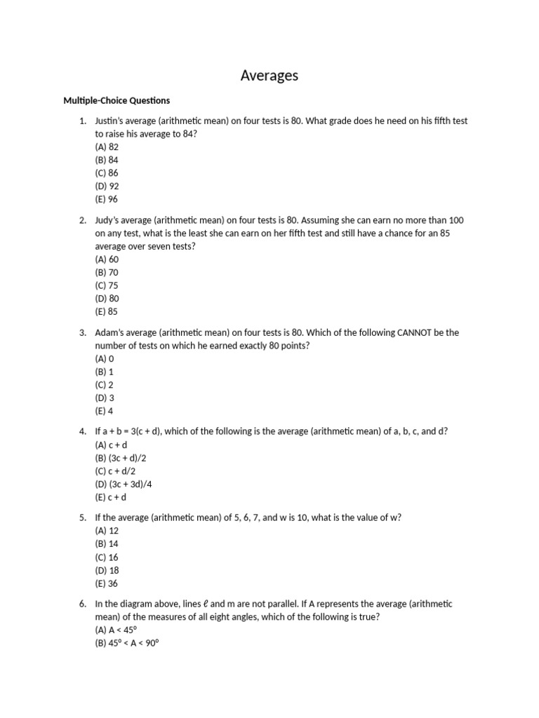 Solving for w in Average Problems | PDF