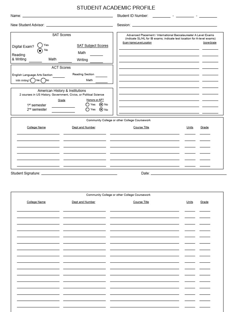 Student Academic Profile 2025 BLANK | PDF