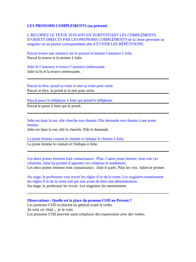 Pronoms Compléments : Guide Pratique | PDF | Pronom | Complément d'objet